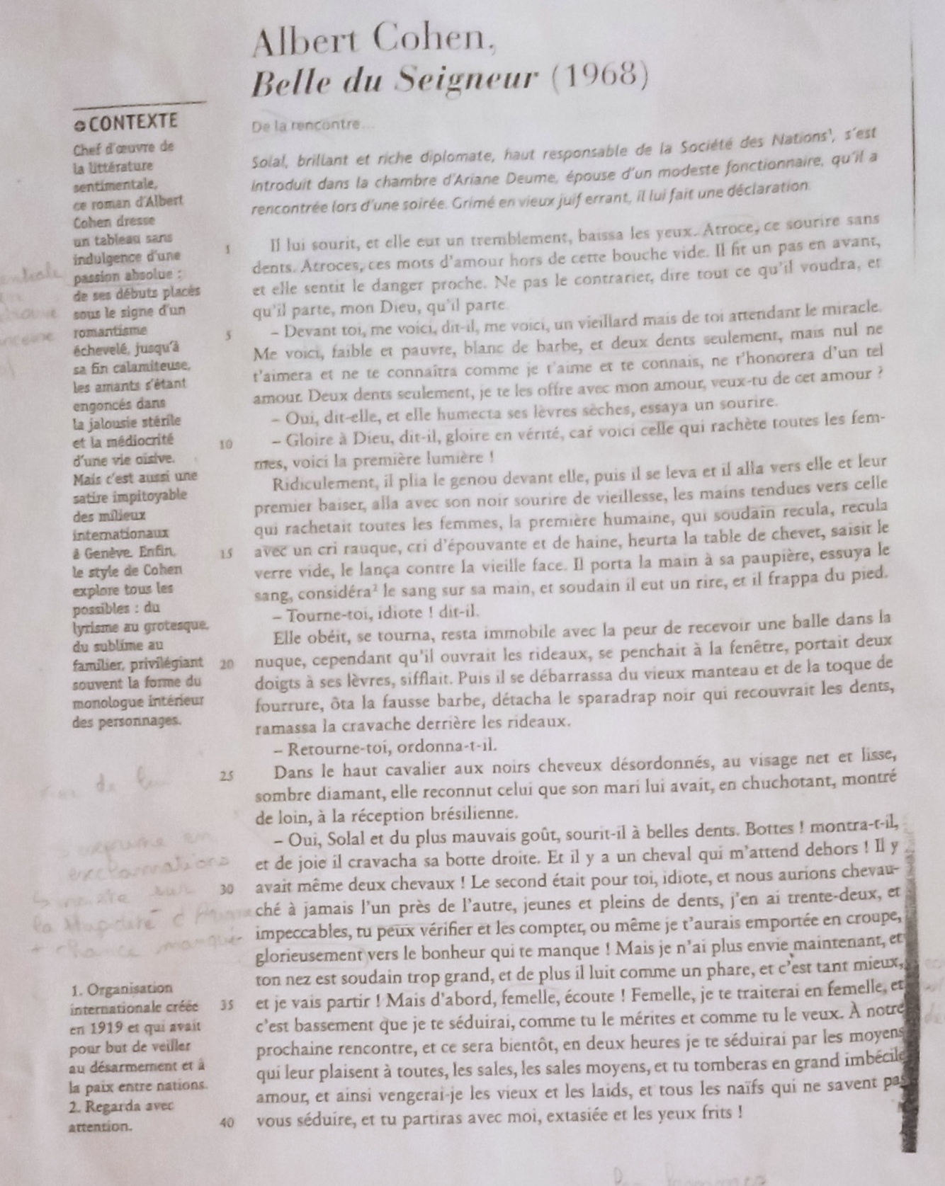 Fiche de révisions - Bac de Français : Séquence 1